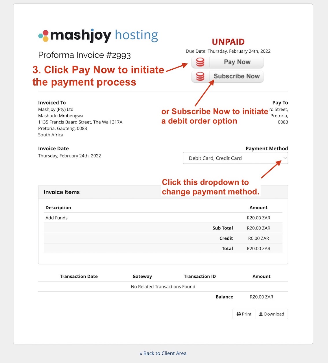 How to Pay Invoices Online on Mashjoy Hosting Platform